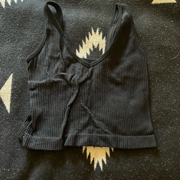 Tops | Black Ribbed Cropped Tank | Poshmark